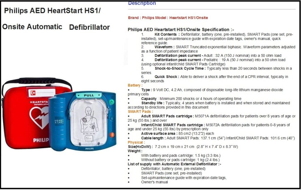 Automated External Defibrillator – HeartStart FRx AED HS1 – Avishkar